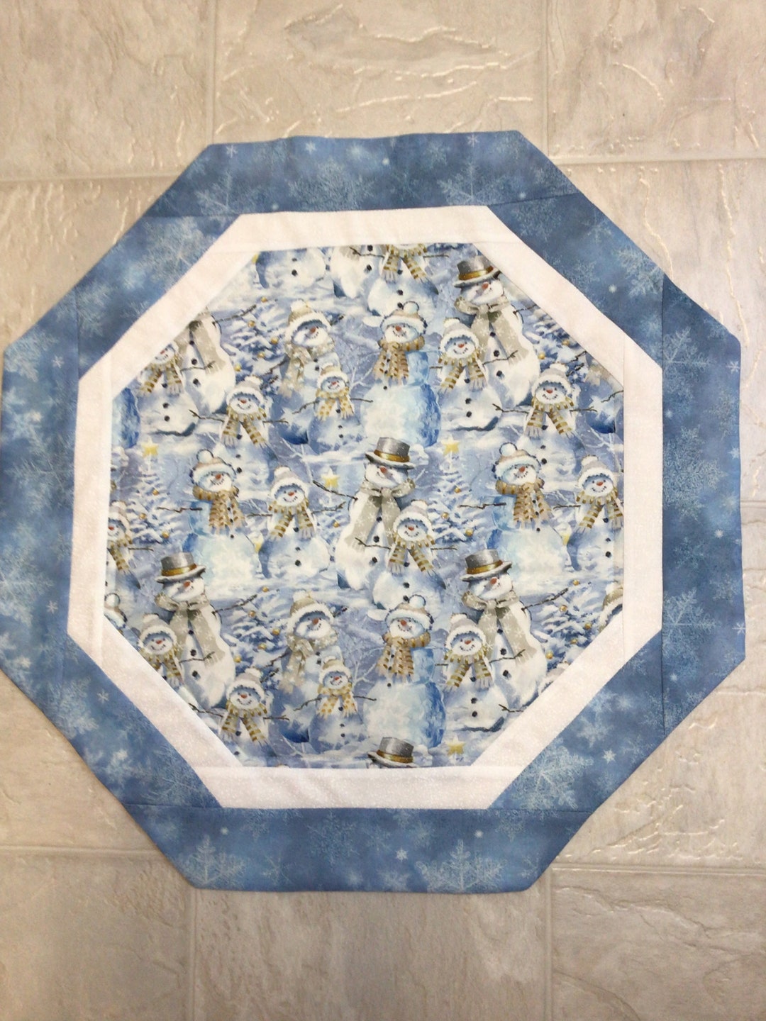 Snowman W/blue Table Topper, Festive Decor, Hostess Gift, Housewarming ...