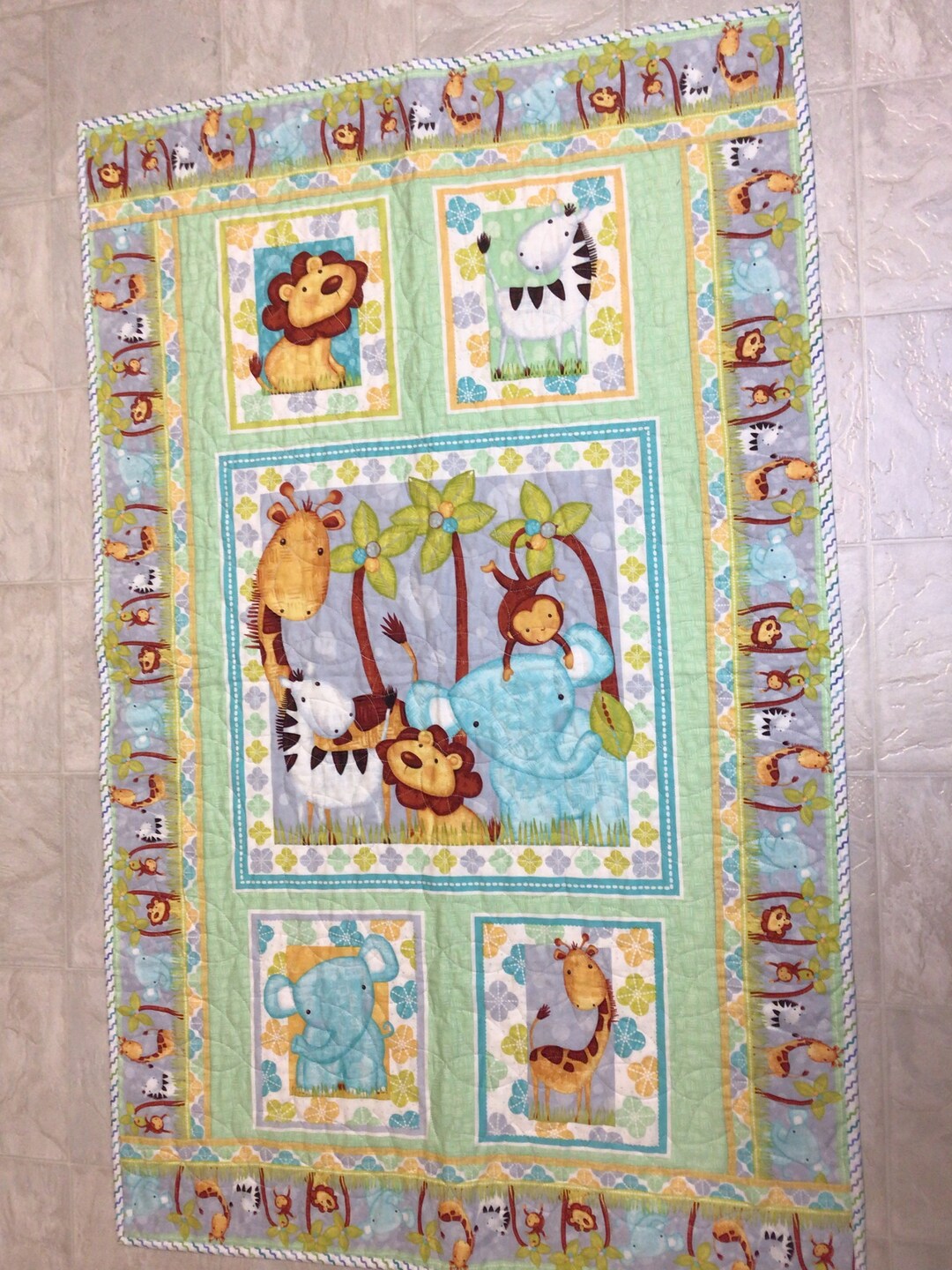 Zoo Animal Baby Quilt: Handmade Cotton Nursery Decor (32.5x52) - Etsy