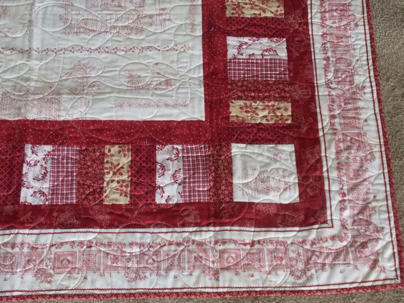 Printed Red Work Look Quilt Handmade Quilts for Sale Lap - Etsy
