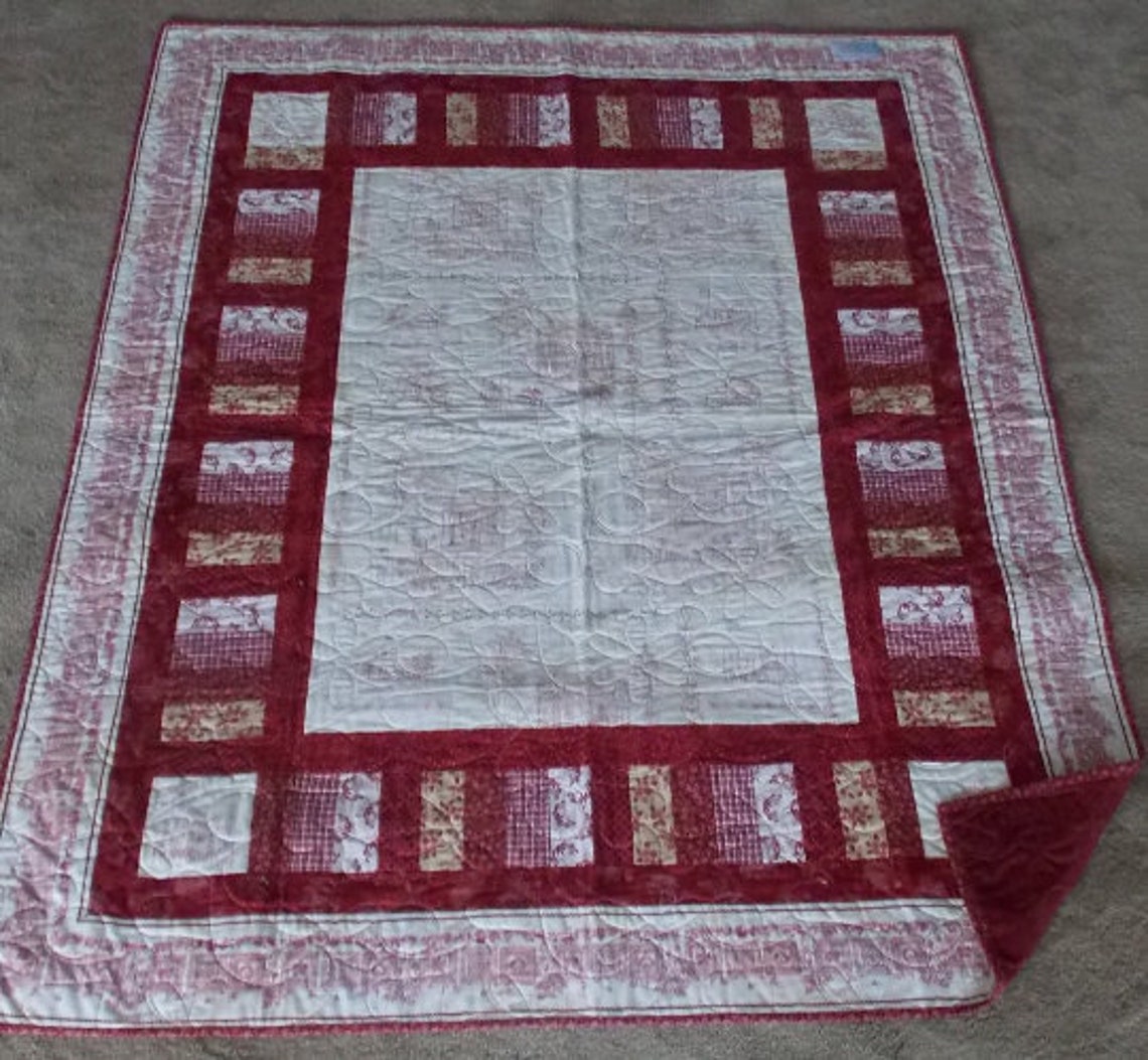 Printed Red Work Look Quilt Handmade Quilts for Sale Lap - Etsy