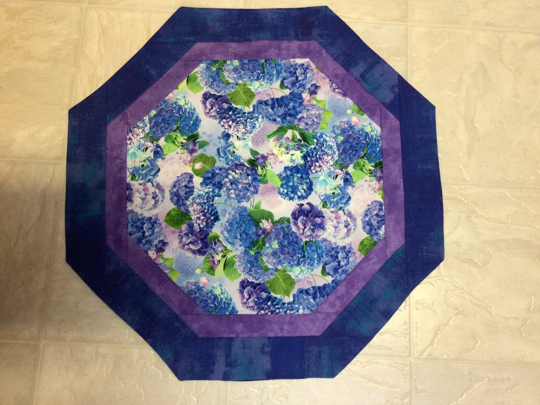 Blue Hydrangea Table Topper, Quilts for Sale, Quilted Table Topper ...