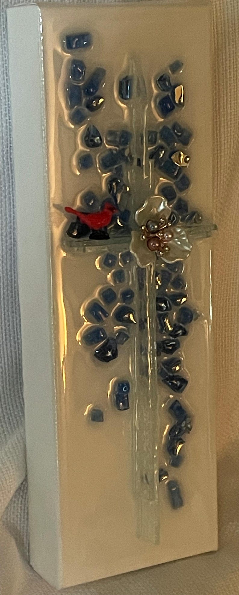 Beautiful Hand Cut Clear Glass Cross and Blue Crushed Glass With ...