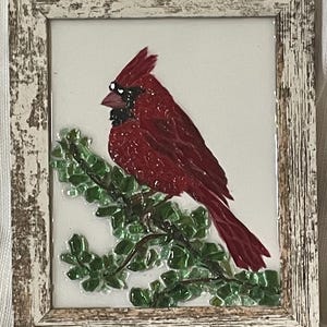 Handcrafted Glass Art Red Cardinal in Rustic Weathered Wood Frame - Etsy