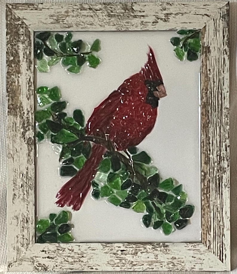 Handcrafted Glass Art Red Cardinal on Rustic Weathered Wood Frame - Etsy