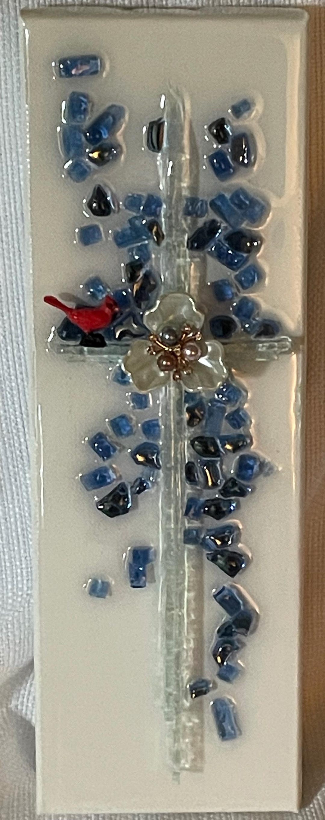 Beautiful Hand Cut Clear Glass Cross and Blue Crushed Glass With ...