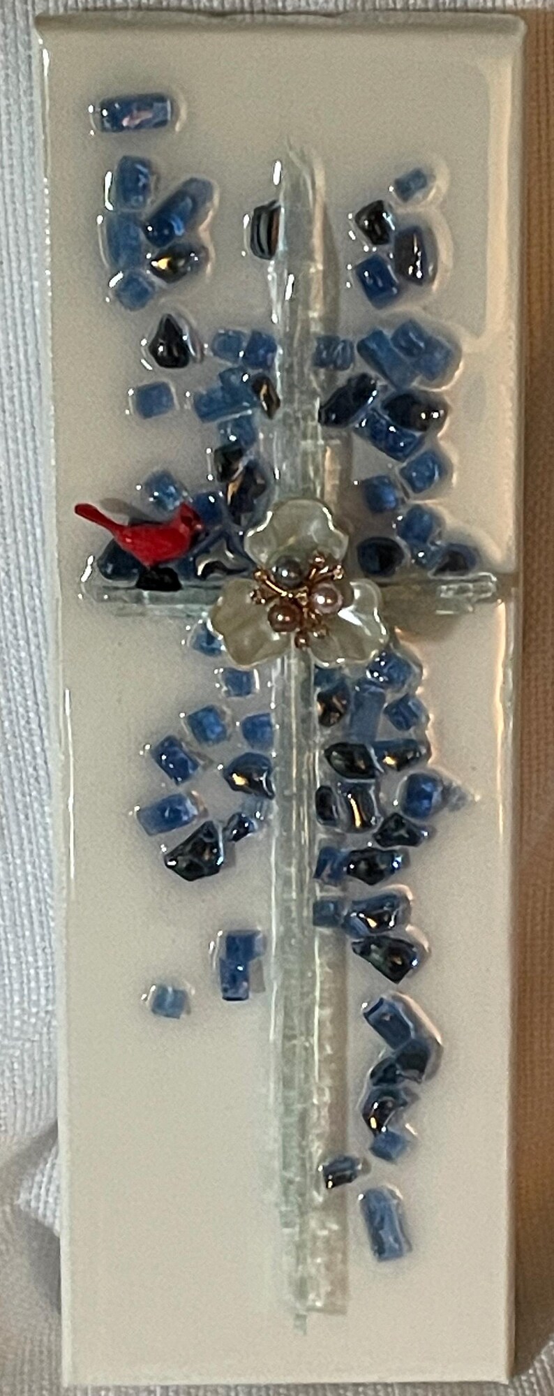 Beautiful Hand Cut Clear Glass Cross and Blue Crushed Glass With ...