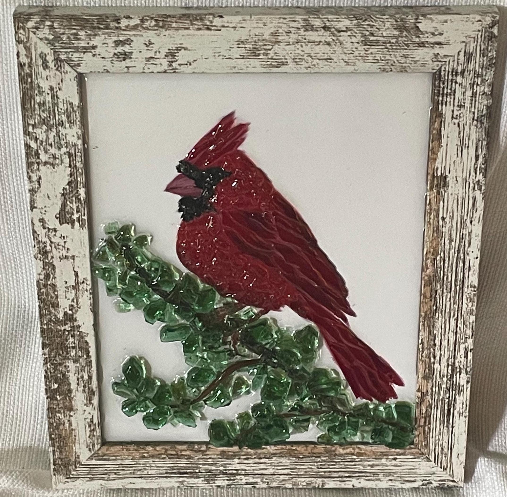 Handcrafted Glass Art Red Cardinal in Rustic Weathered Wood Frame - Etsy