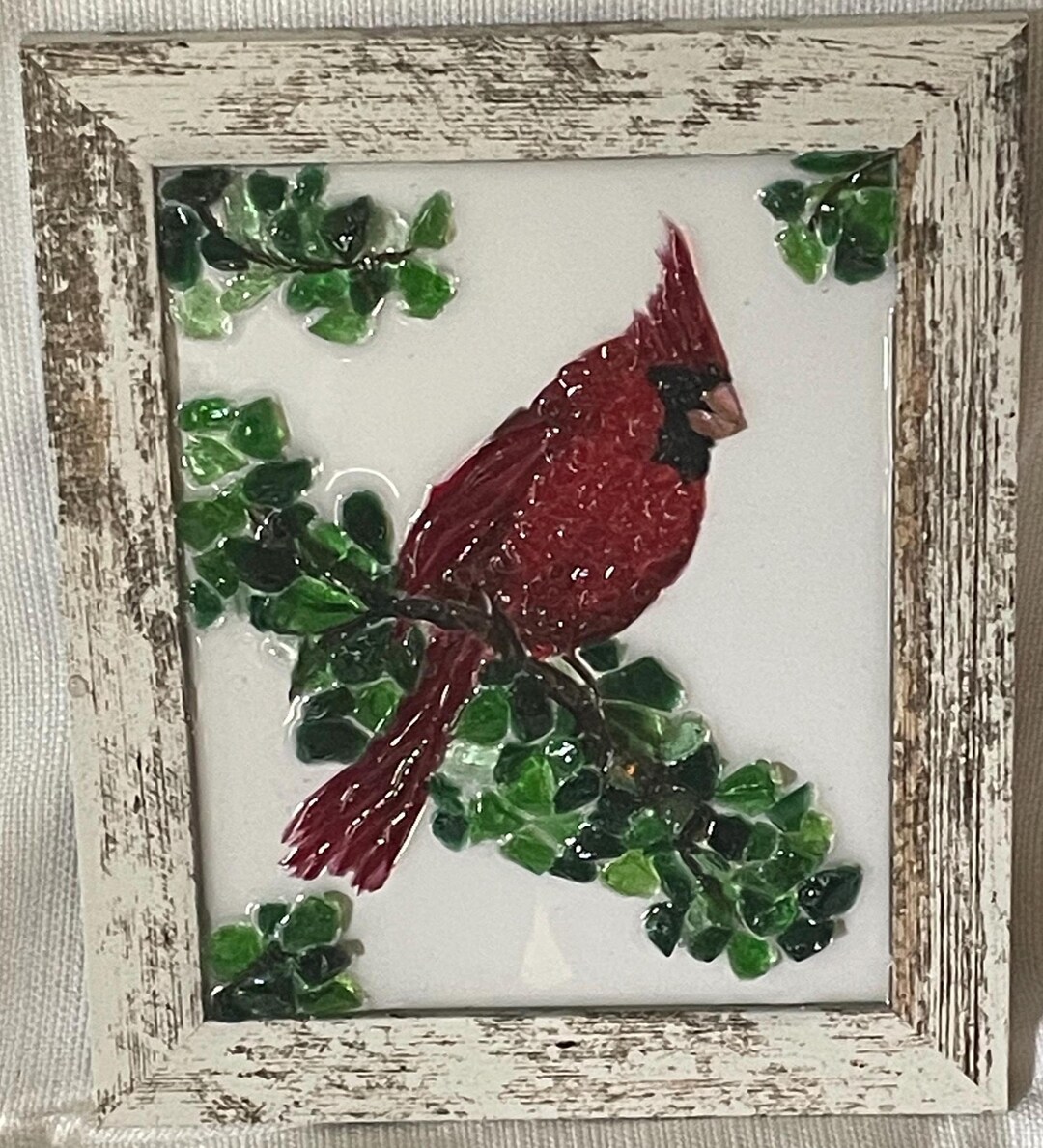 Handcrafted Glass Art Red Cardinal on Rustic Weathered Wood Frame - Etsy