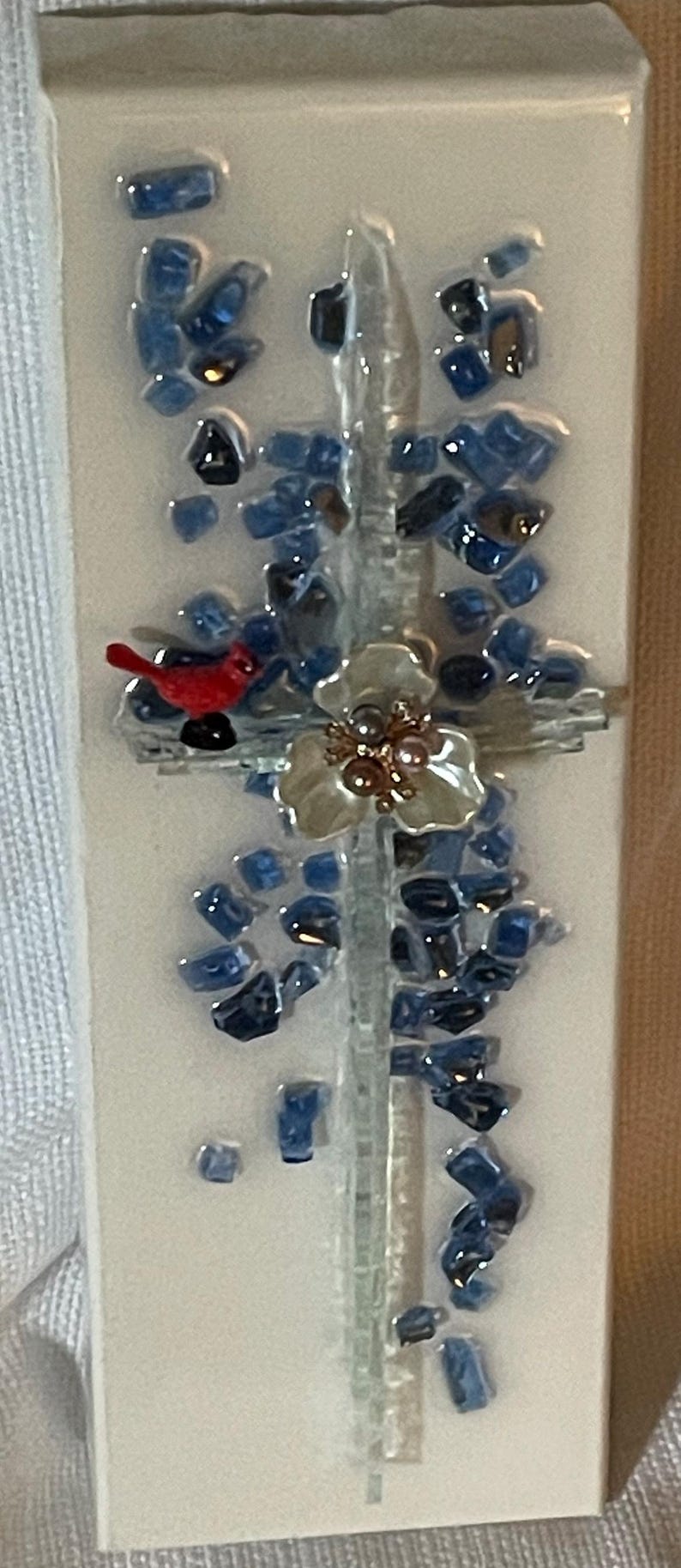 Beautiful Hand Cut Clear Glass Cross and Blue Crushed Glass With ...