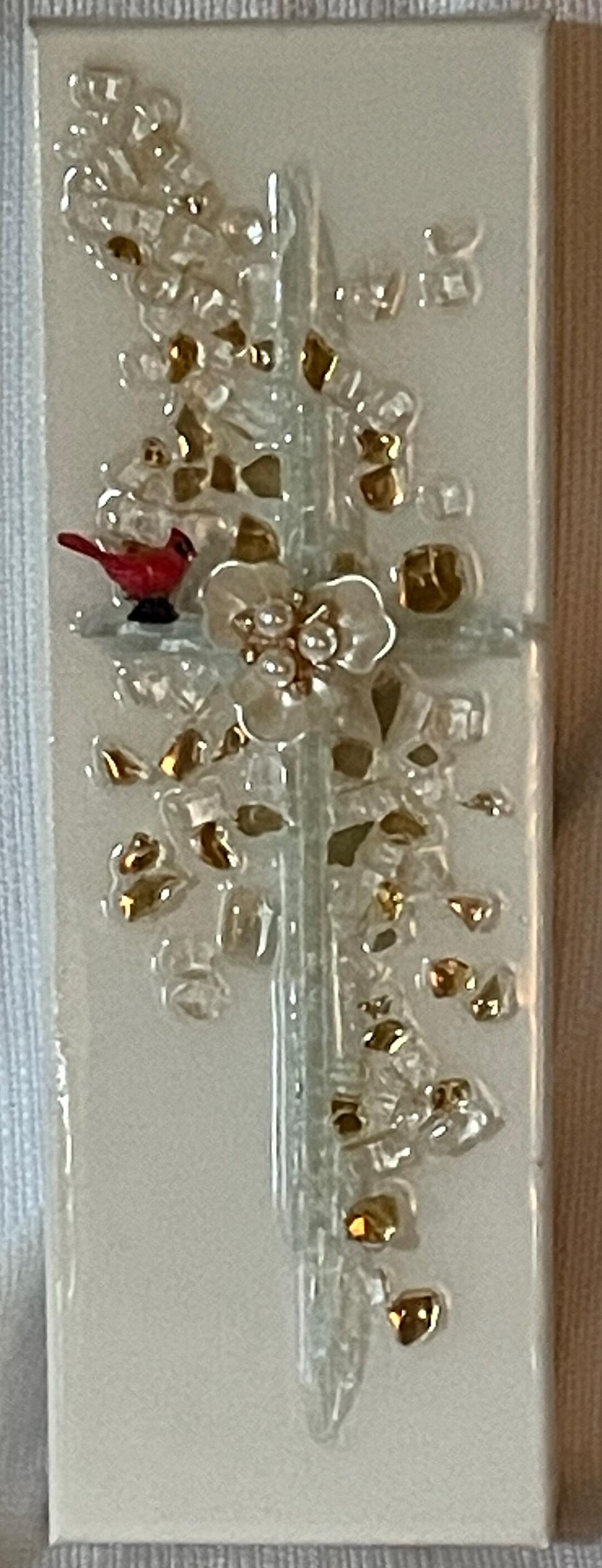 Hand Cut Clear Glass Cross, Clear and Gold Crushed Glass With Cardinal ...