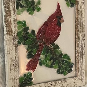 Handcrafted Glass Art Red Cardinal on Rustic Weathered Wood Frame - Etsy