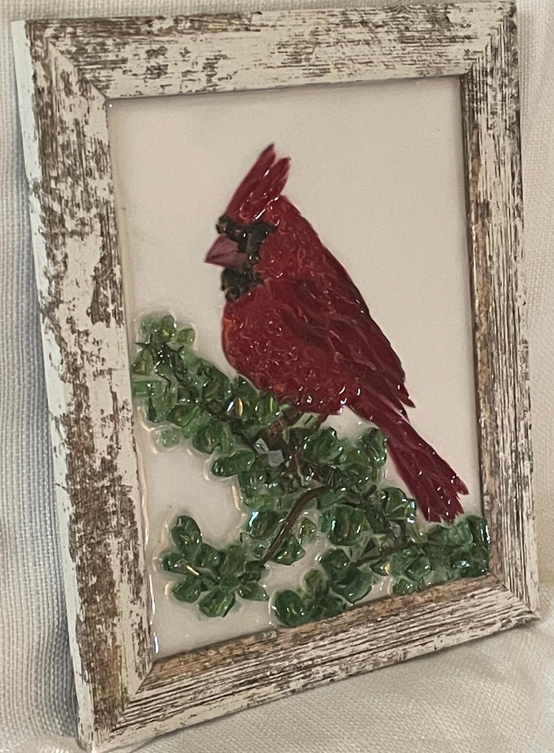Handcrafted Glass Art Red Cardinal in Rustic Weathered Wood Frame - Etsy