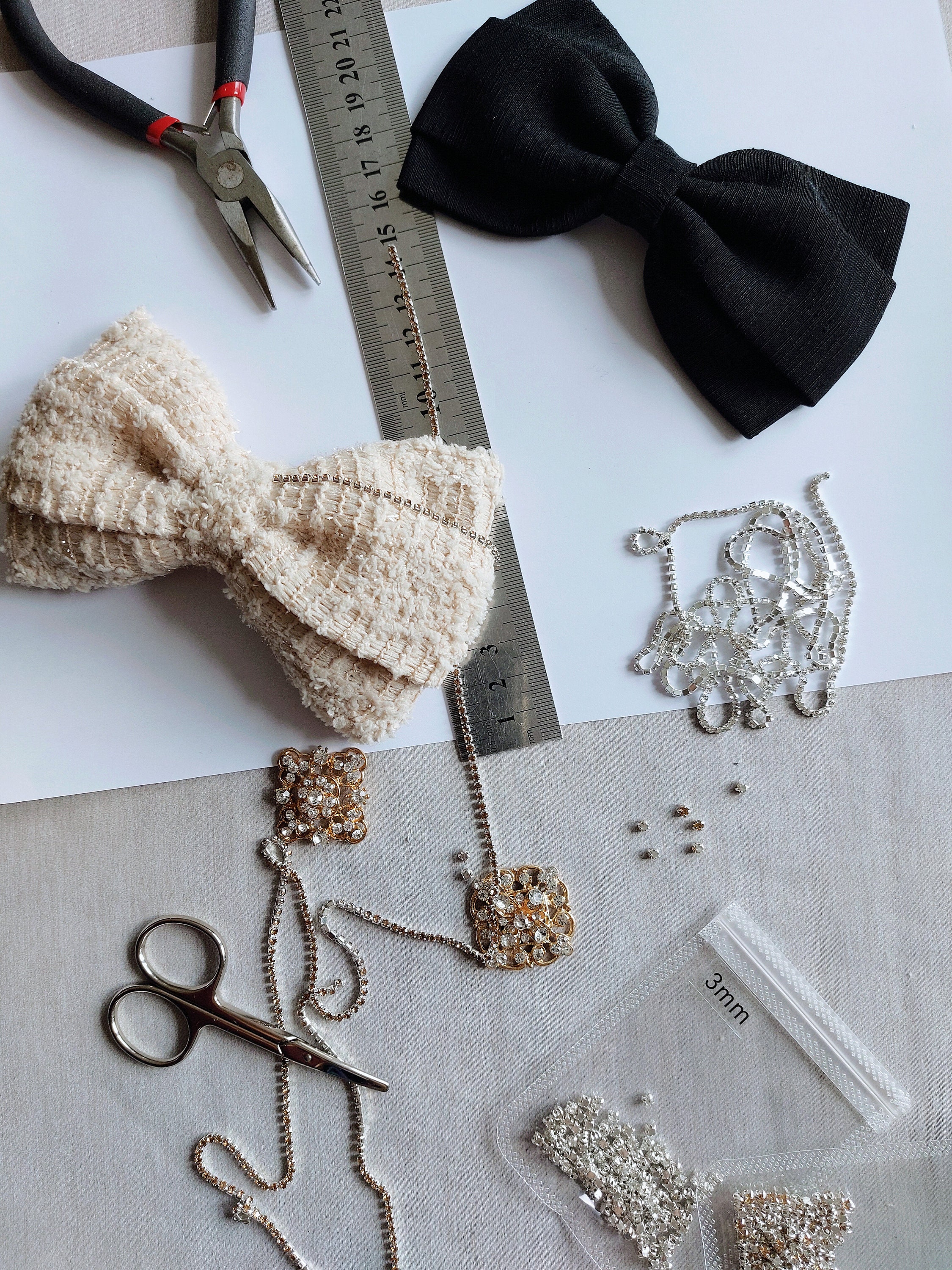 Tweed Fray Bow Barrette Clip, Classic Tweed Bow With Crystals, Coco ...