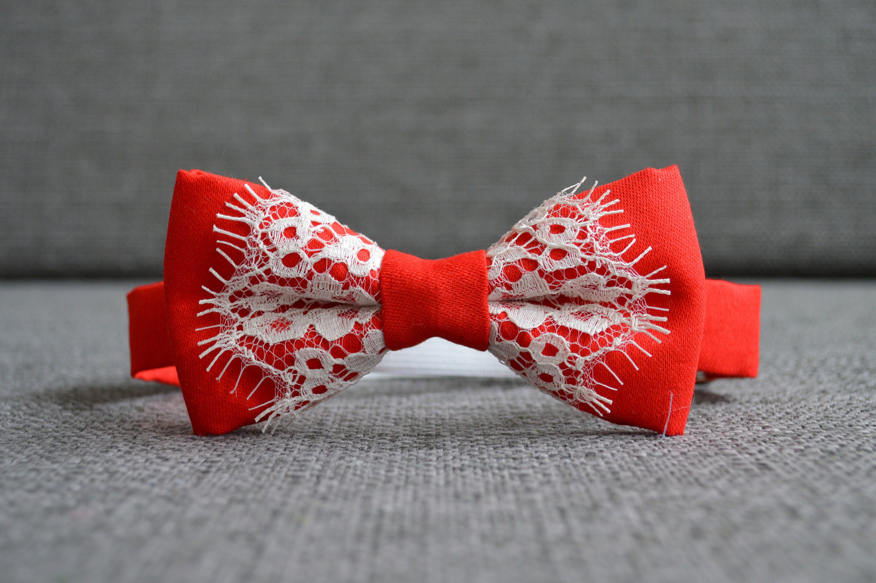 Red Bow Tie With White Lace White Lace Apple Red Bow Tie Pre - Etsy