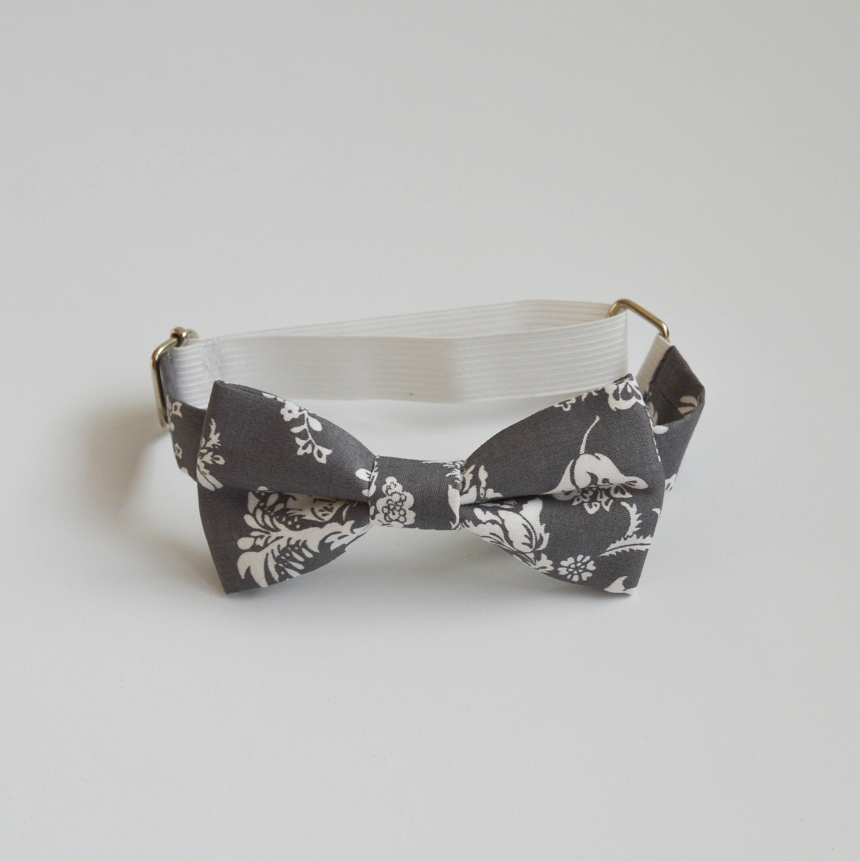 Floral Gray Bow Tie, White Flower Bow Tie, Wedding Groom Gift Ideas for ...