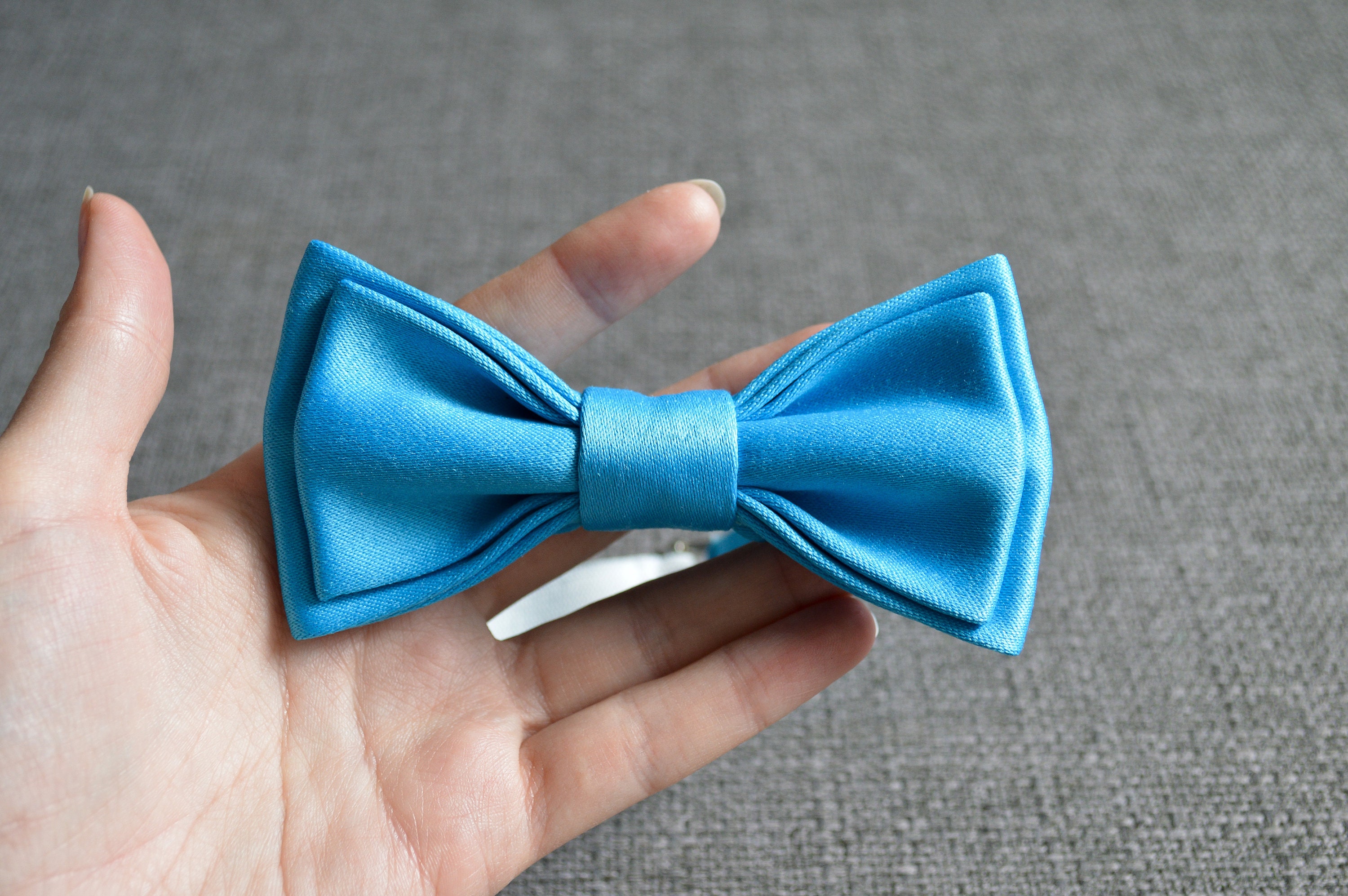 Light Blue Bow Tie, Sky Blue Bow Tie, Teal Blue Two Layer Bowties for ...