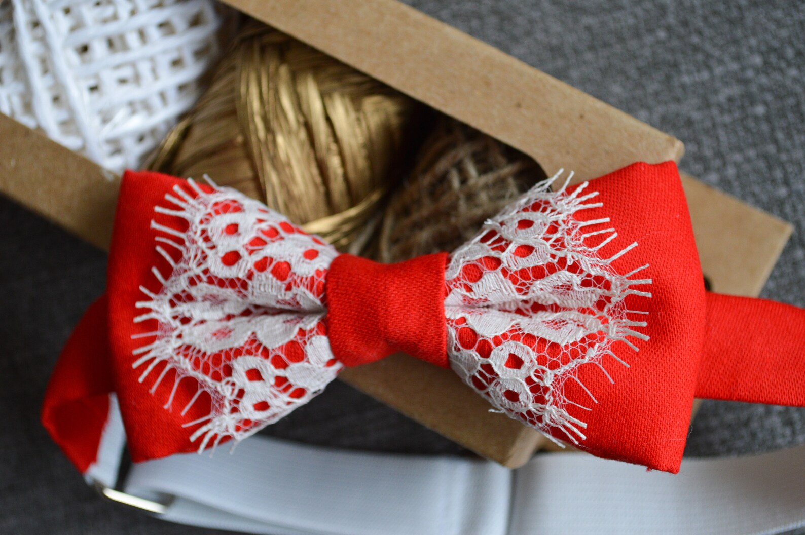 Red Bow Tie With White Lace White Lace Apple Red Bow Tie Pre - Etsy