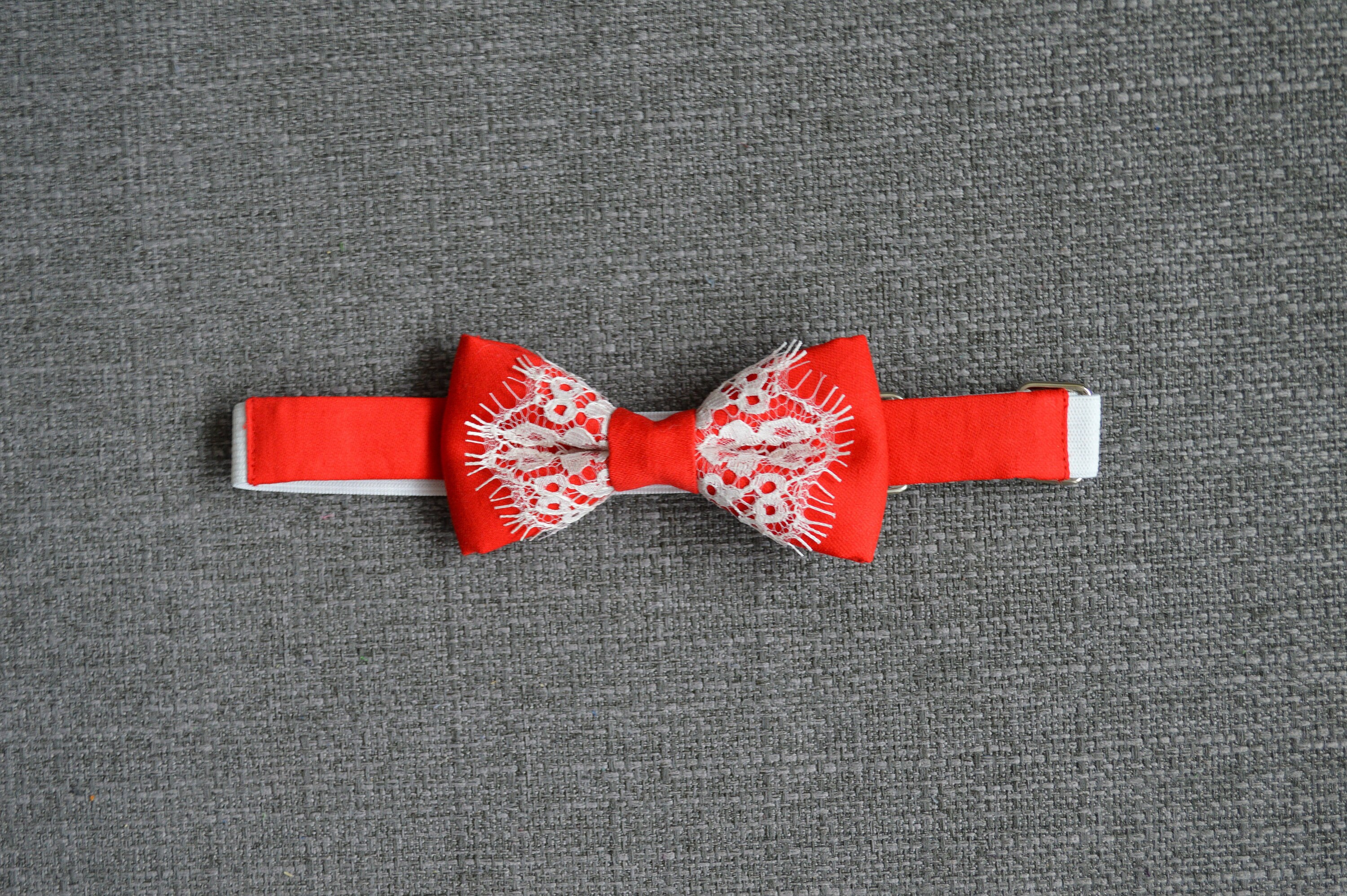 Red Bow Tie With White Lace White Lace Apple Red Bow Tie Pre - Etsy