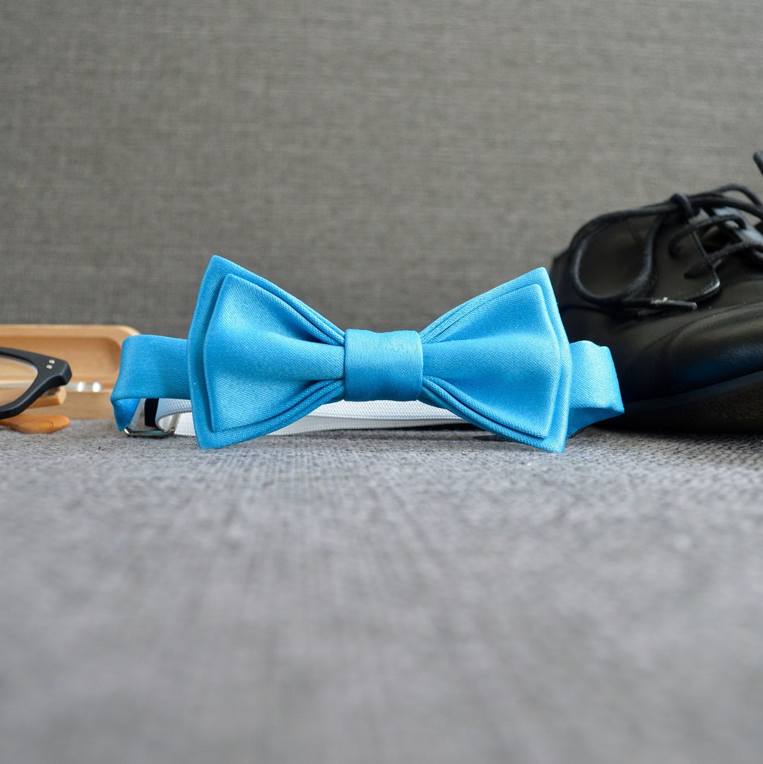Light Bright Blue Bow Tie: Pre-tied Two Layer Bowtie - Etsy