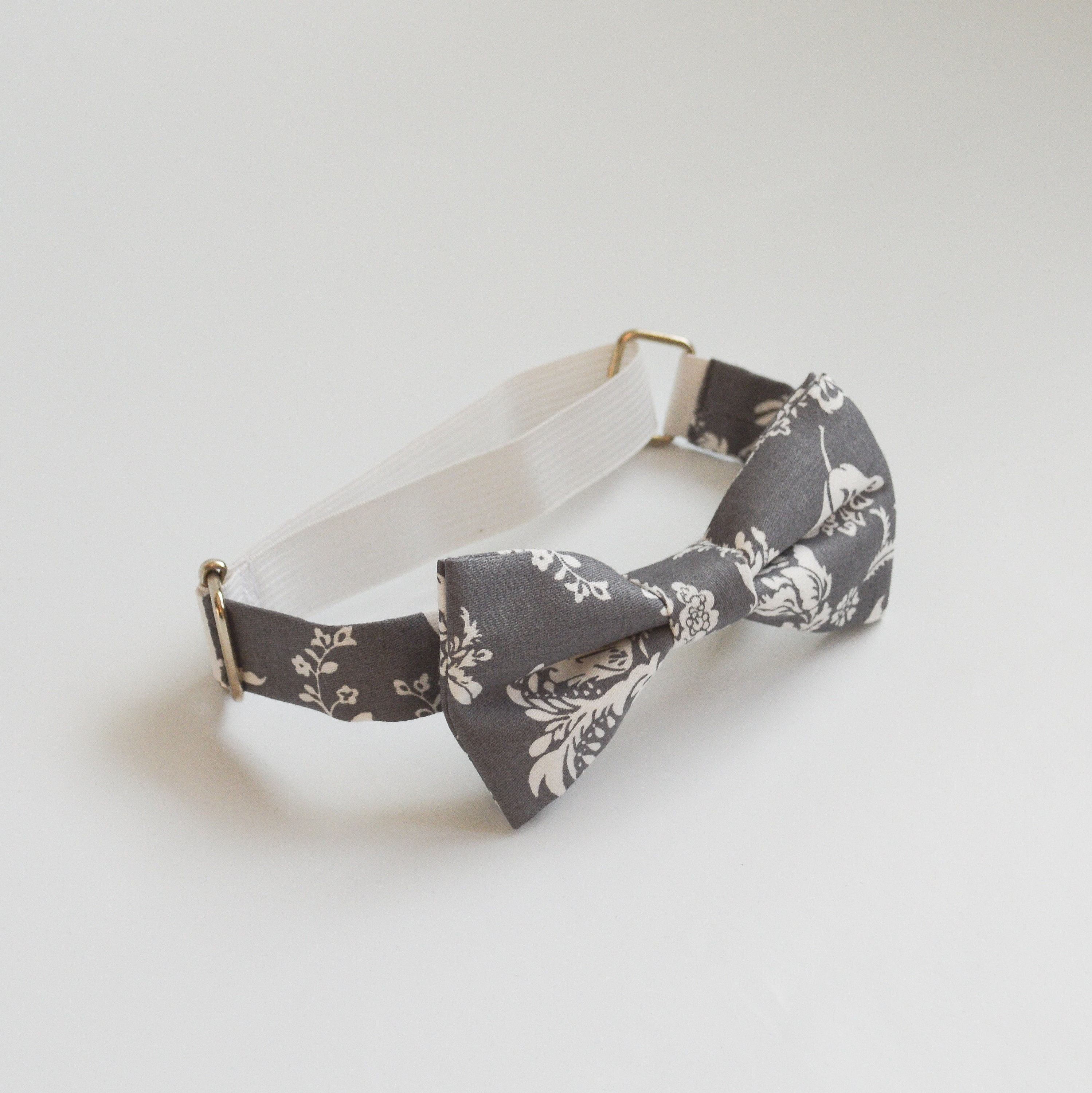 Floral Gray Bow Tie, White Flower Bow Tie, Wedding Groom Gift Ideas for ...