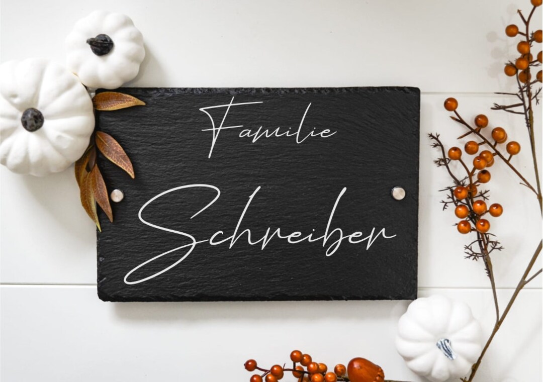 Family Door Sign Made of Slate in a Lettered Design, House Sign With ...