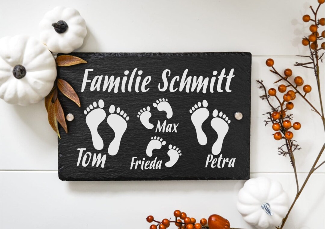 Family Door Sign With Names and Footprints, House Sign With Engraving ...