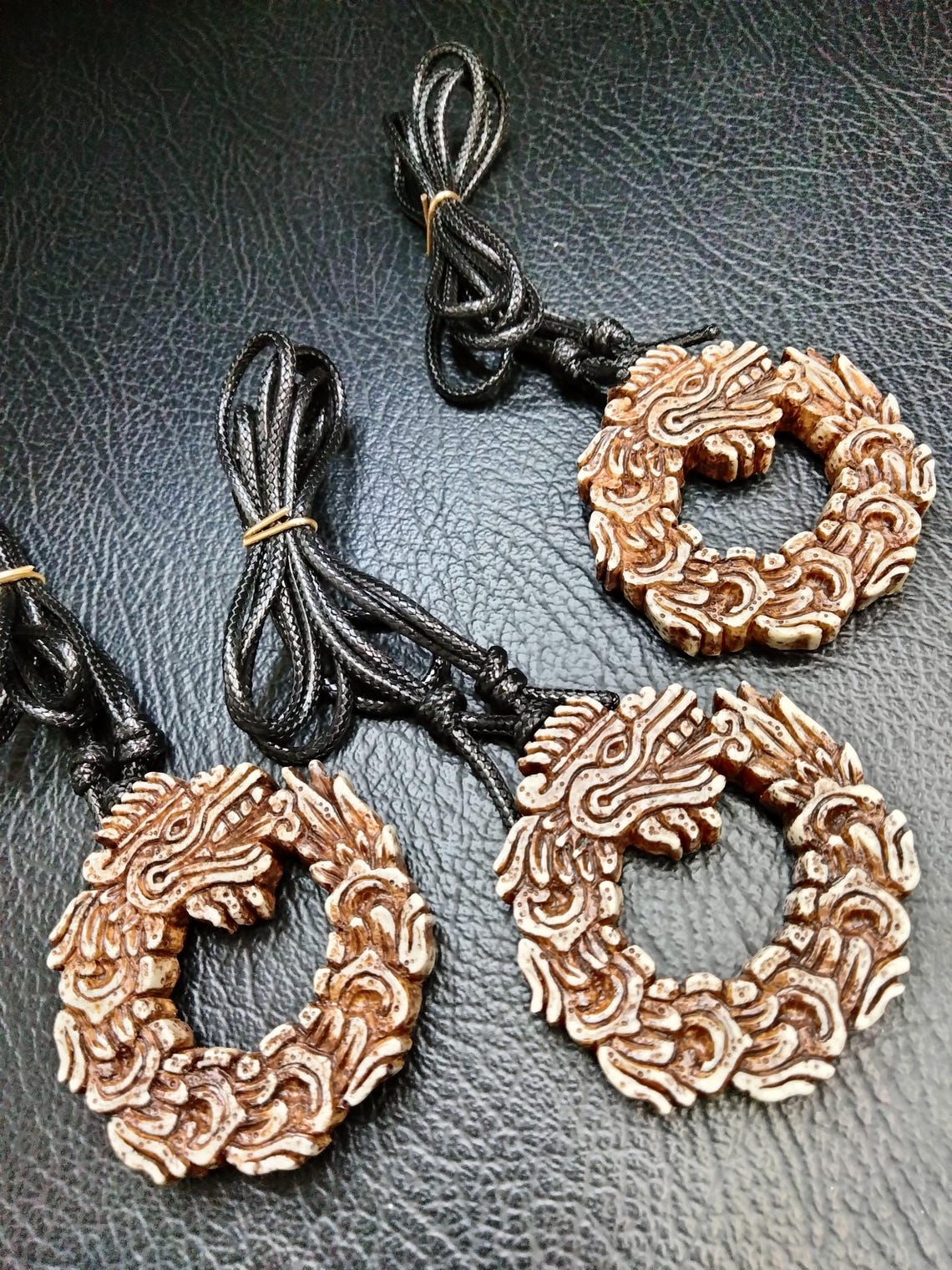 Quetzalcoatl Resin Pendant, Aztec Feathered Serpent Ouroboros Necklace ...