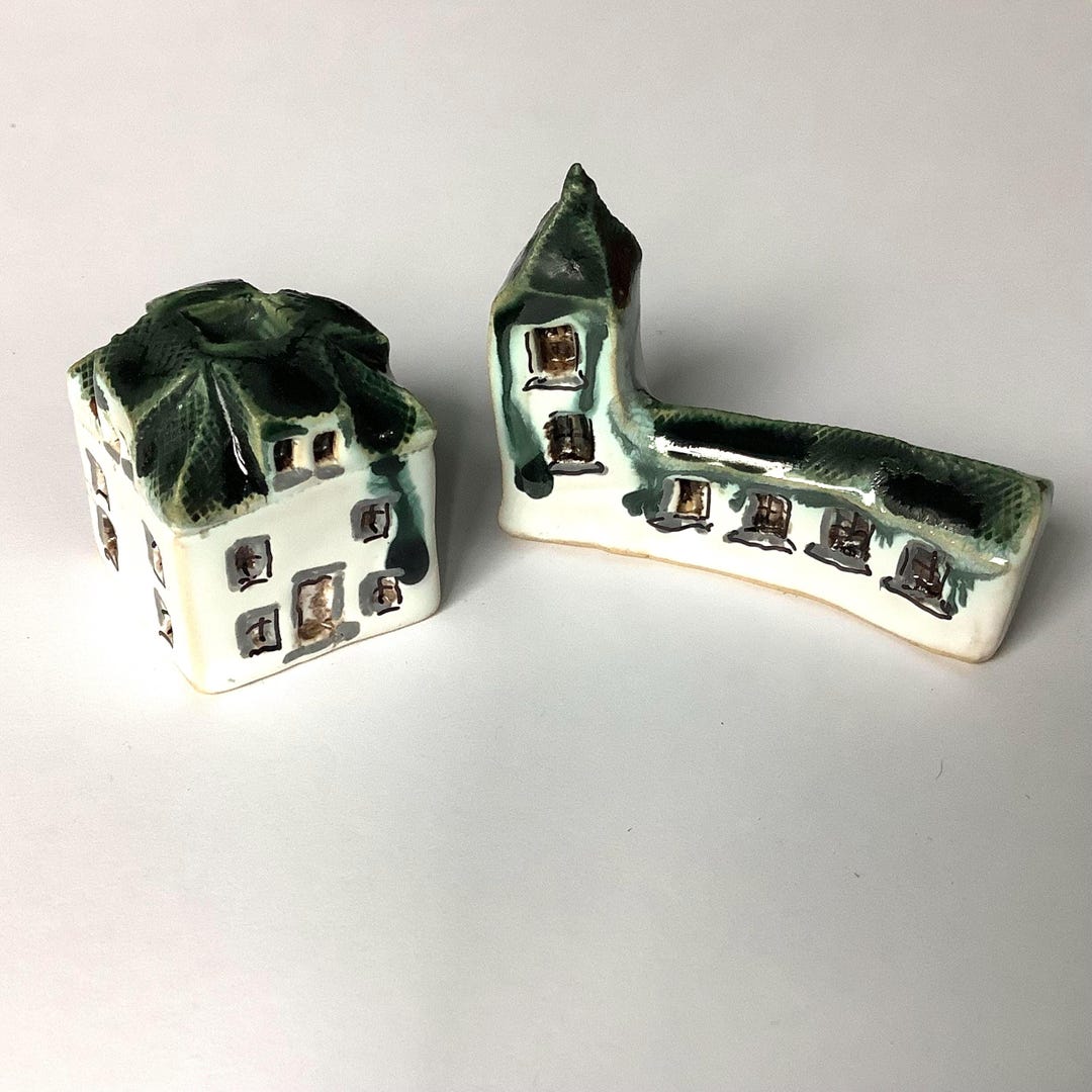 Mansion With Chapel 2 Miniature Ceramic Houses Set Small Town Art ...