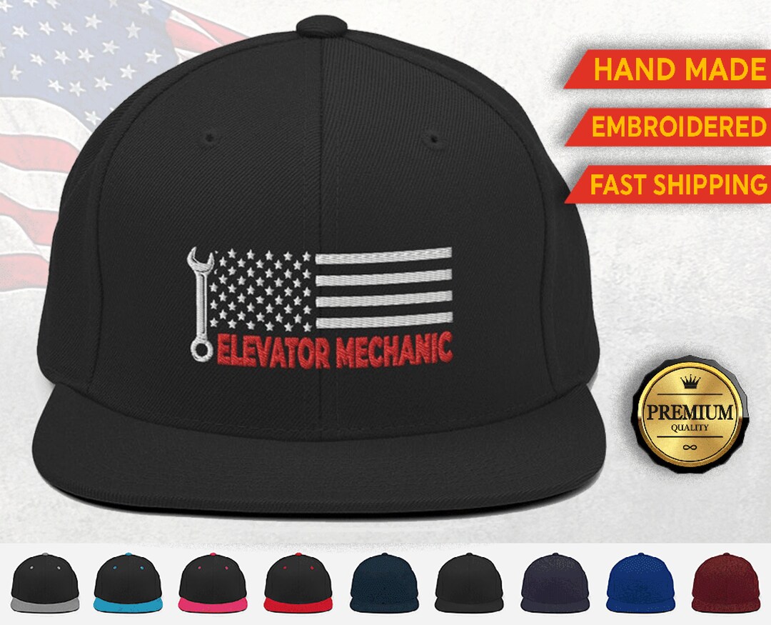 American Elevator Mechanic Snapback Hat, USA Flag Elevator Mechanic Hat ...