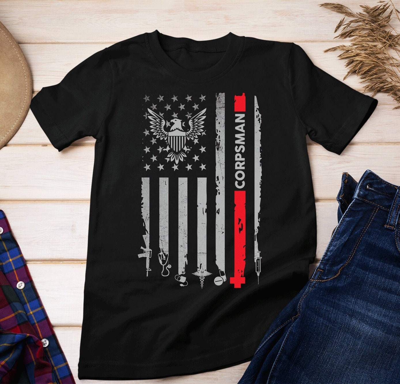 Corpsman American Flag T-shirt, USA Flag Corpsman Shirt, Gift for ...