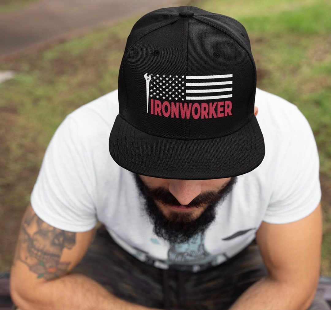 Ironworker Snapback Hat, Ironworker Awesome Cap, USA Flag Ironworker ...