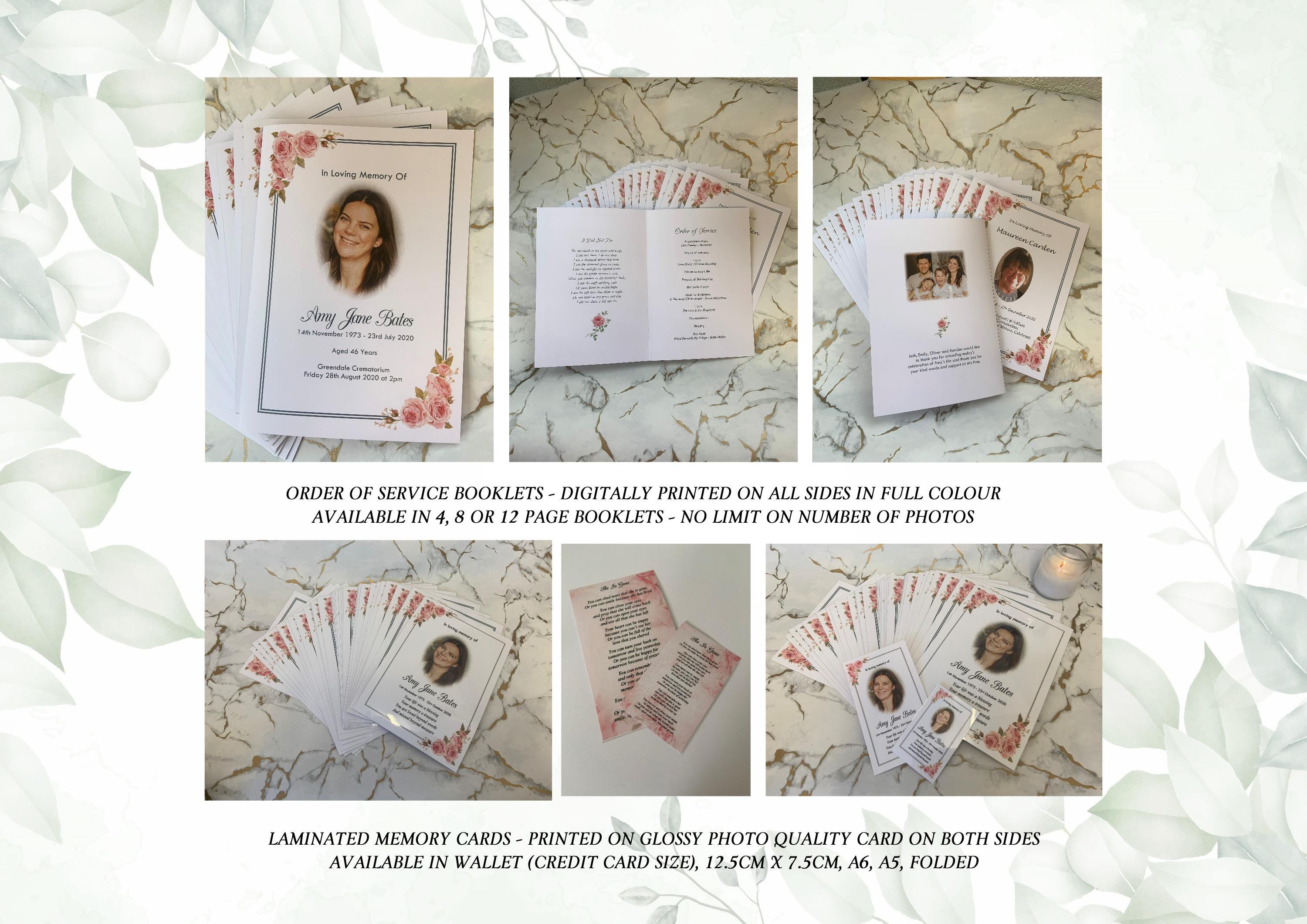Personalised Funeral Order of Service / Laminated Memorial Cards ...