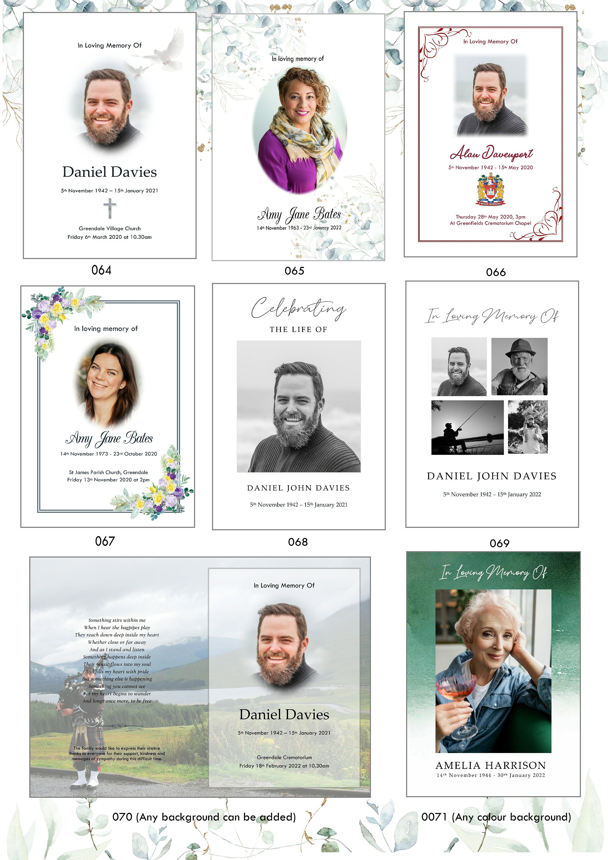 Personalised Funeral Order of Service Cards, Laminated Memorial Cards ...