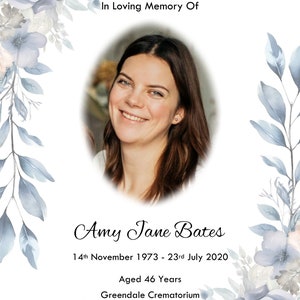 Personalised Funeral Order of Service Cards, Laminated Memory Cards ...