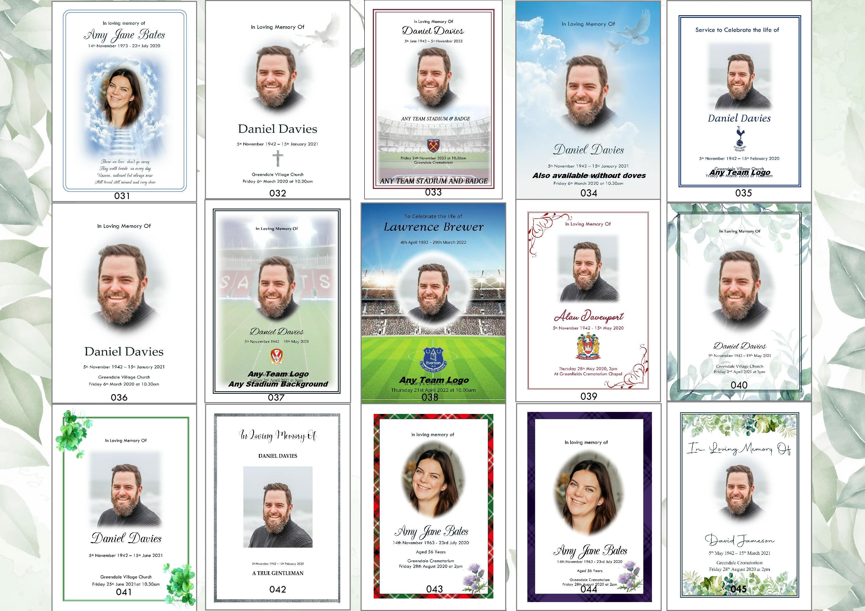 Personalised Funeral Order of Service / Laminated Memorial Cards ...