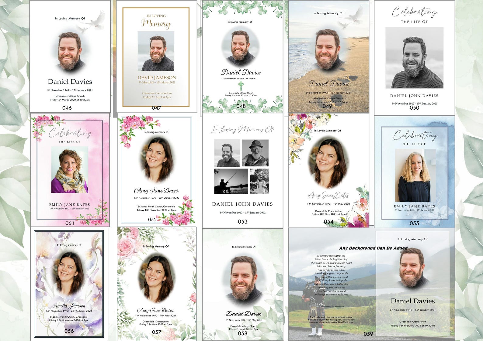 Personalised Funeral Order of Service / Laminated Memorial Cards ...