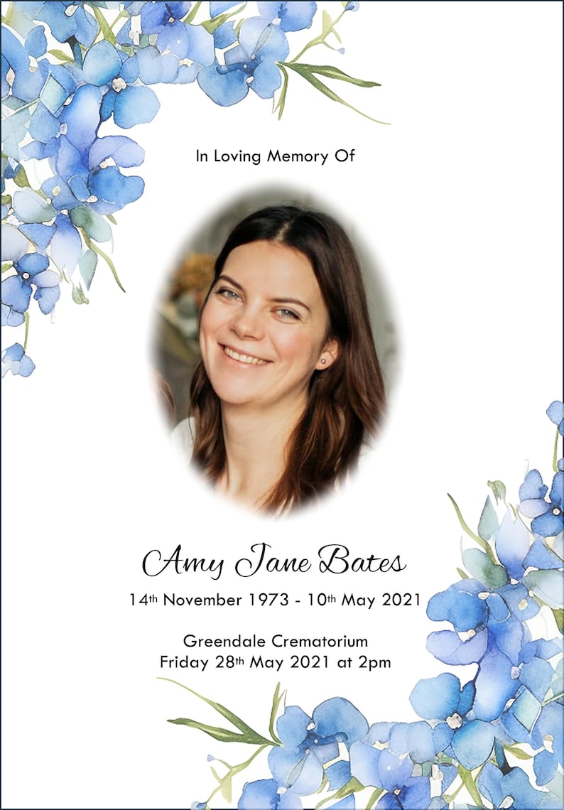 Personalised Funeral Order of Service / Laminated Memorial Cards ...