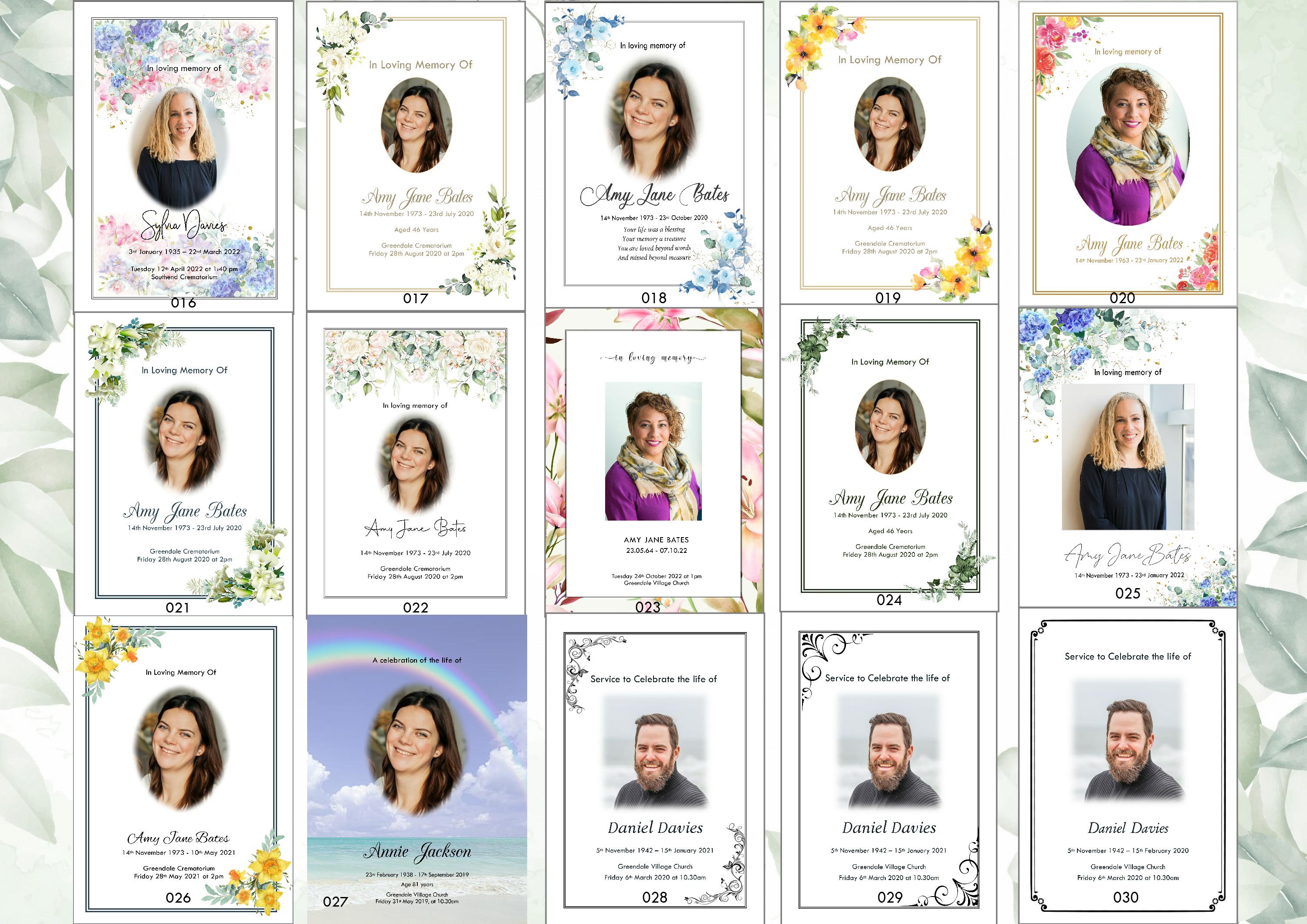 Personalised Funeral Order of Service / Laminated Memorial Cards ...