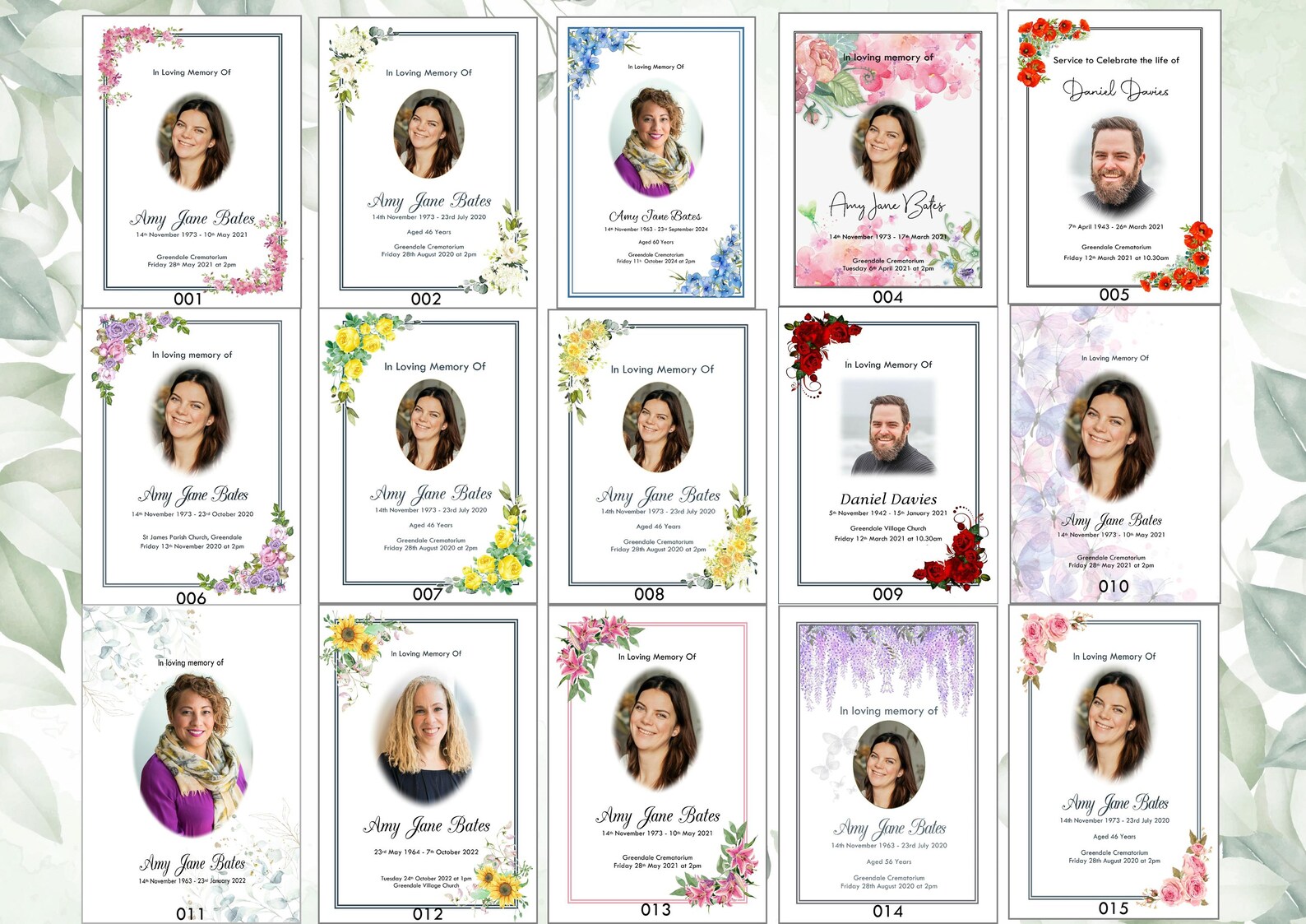 Personalised Funeral Order of Service / Laminated Memorial Cards ...