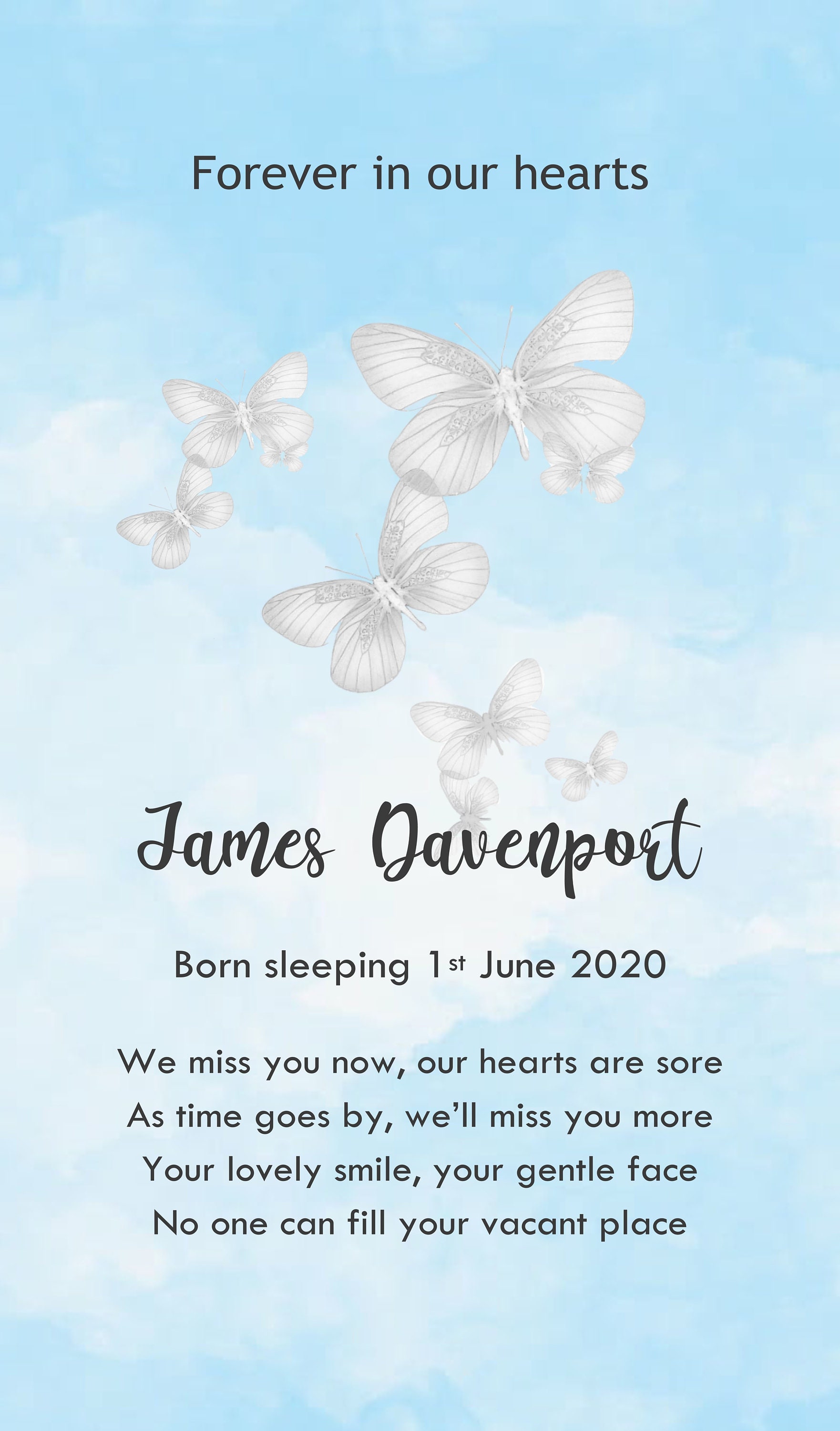 Personalised Laminated Baby Memorial Cards | Etsy