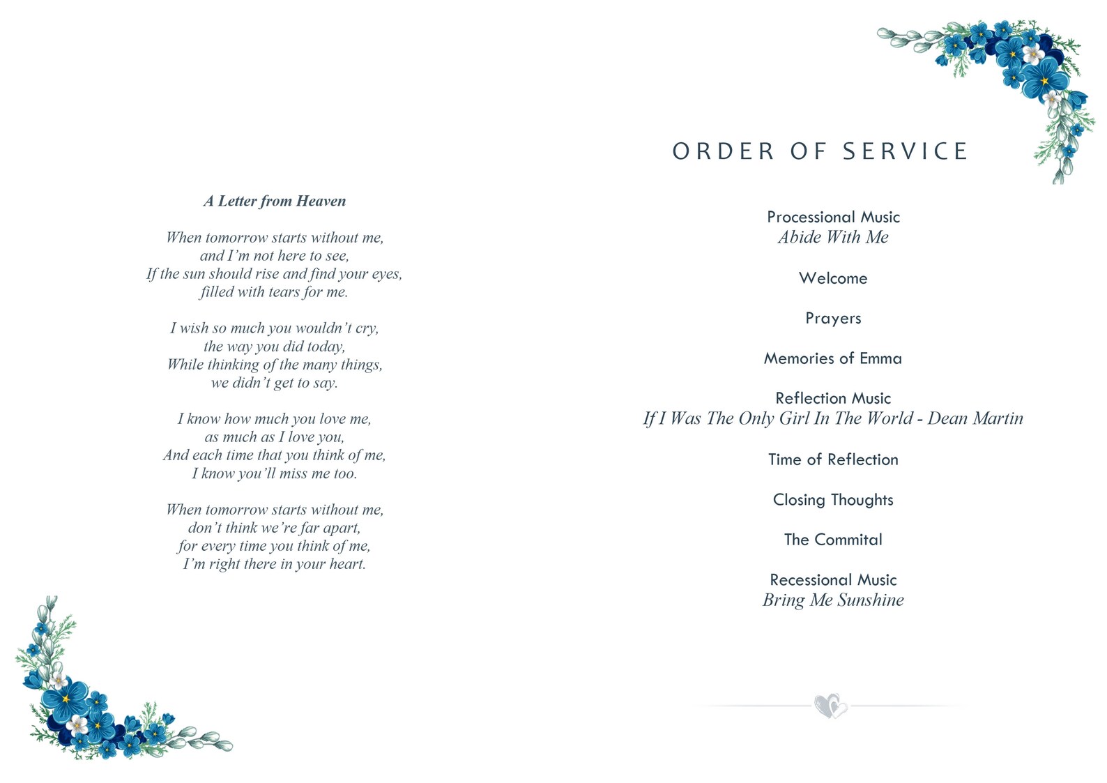 Personalised Funeral Order of Service & Laminated Memorial - Etsy