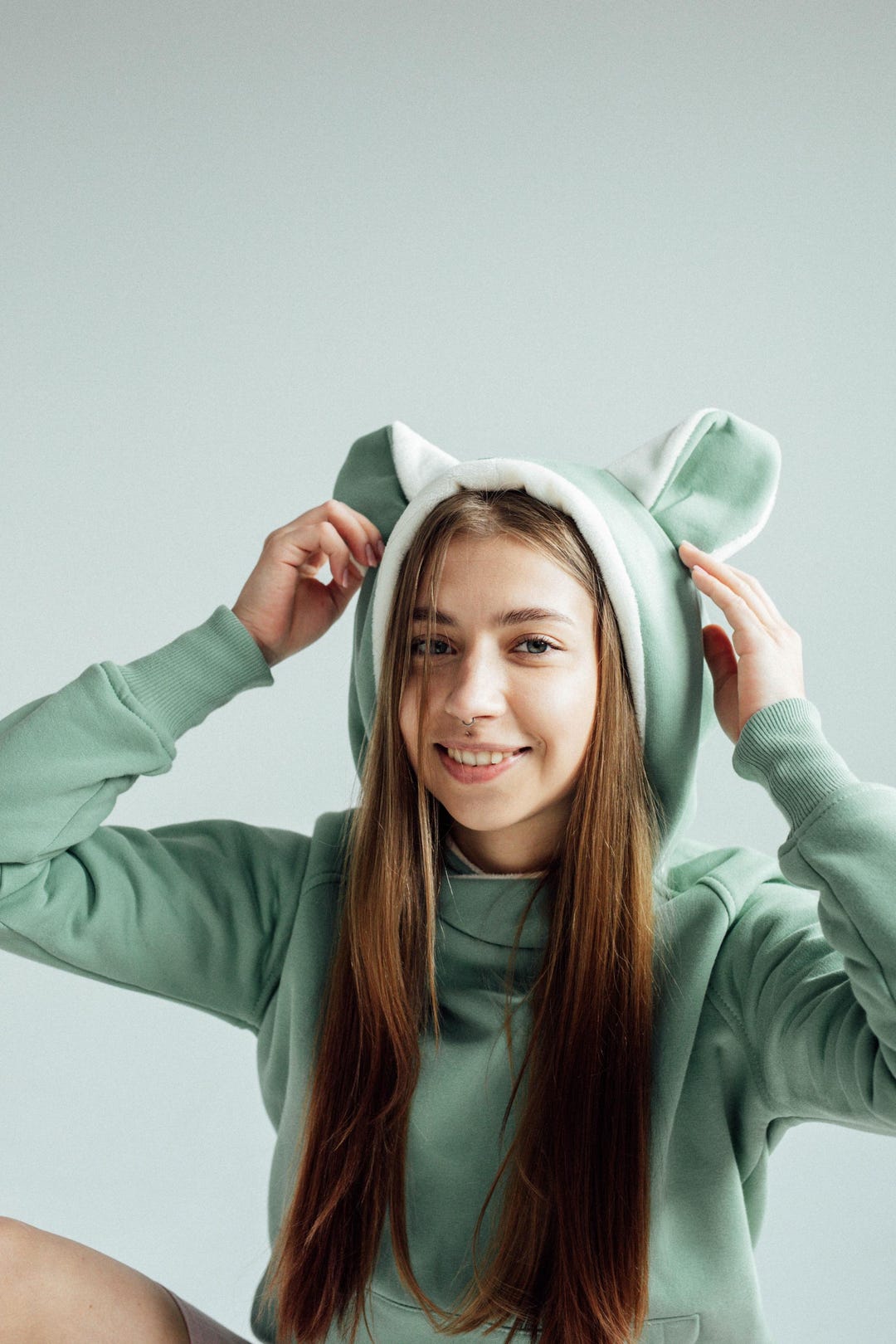 Cat Kangaroo Hoodie for Women, Cute Cat Ear Pullover, Soft Cotton ...
