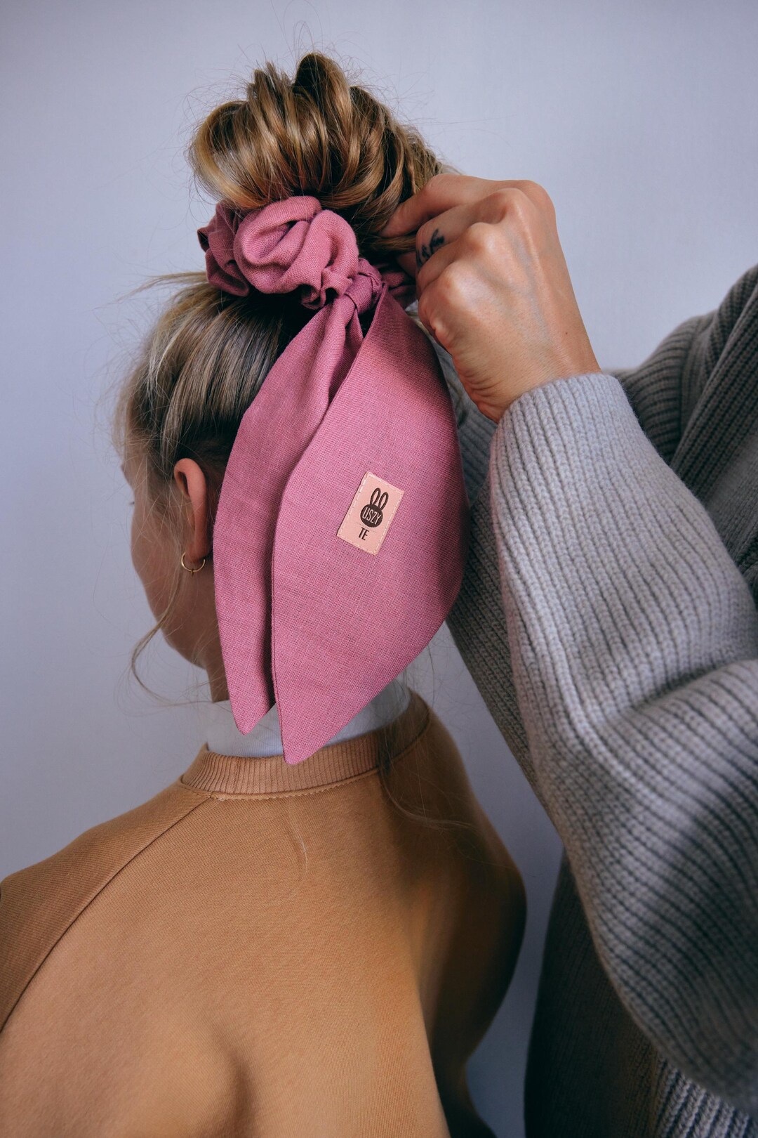 Handmade Linen Scrunchie With Bunny Ears – Eco Friendly Hair Accessory ...