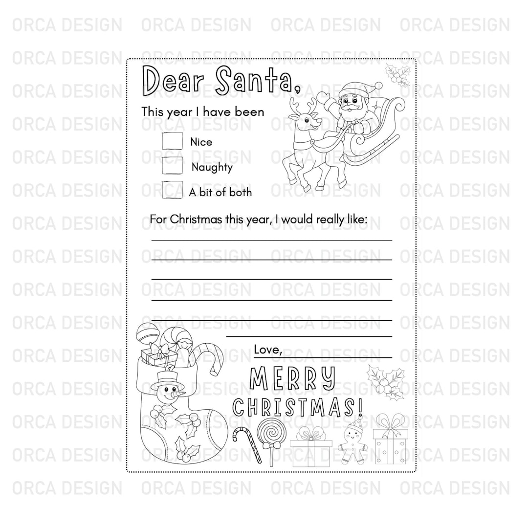 Letter to Santa Coloring Page, Christmas Pdf,digital File - Etsy