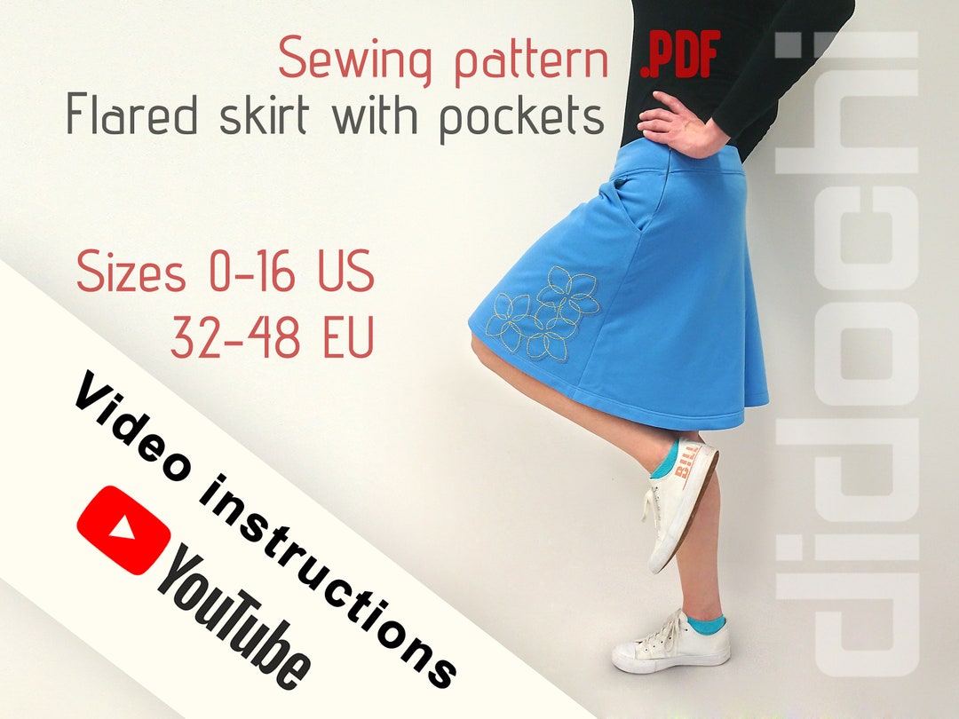 Flared Midi Skirt PDF Sewing Pattern, Sizes US 0-16 - Etsy