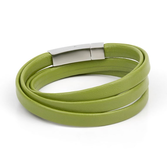 Green leather bracelet store