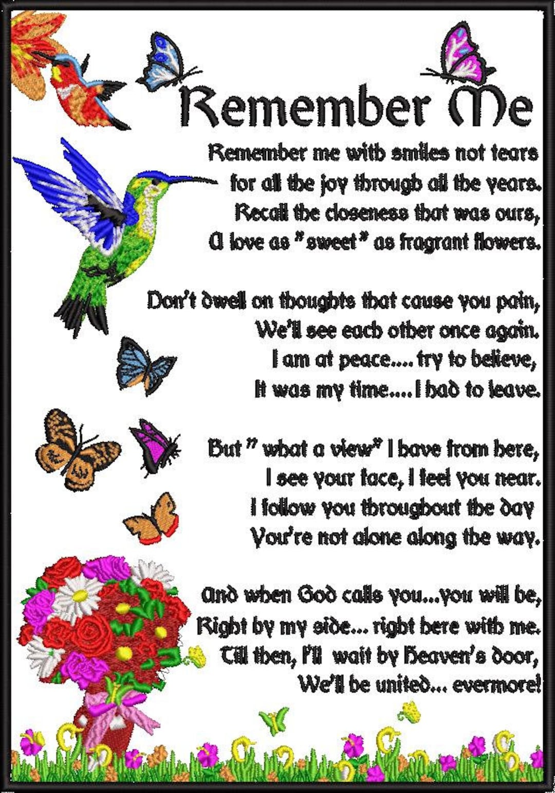 Remember Me Poems Embroidery Pattern Funeral Embroidery - Etsy