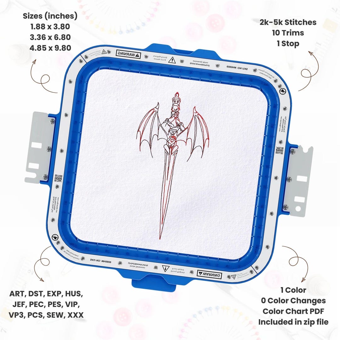 Dragon Wing Sword Embroidery Design Dragon Sword Pattern Fantasy ...