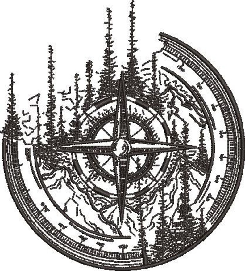 Tree Compass Embroidery Design Etsy
