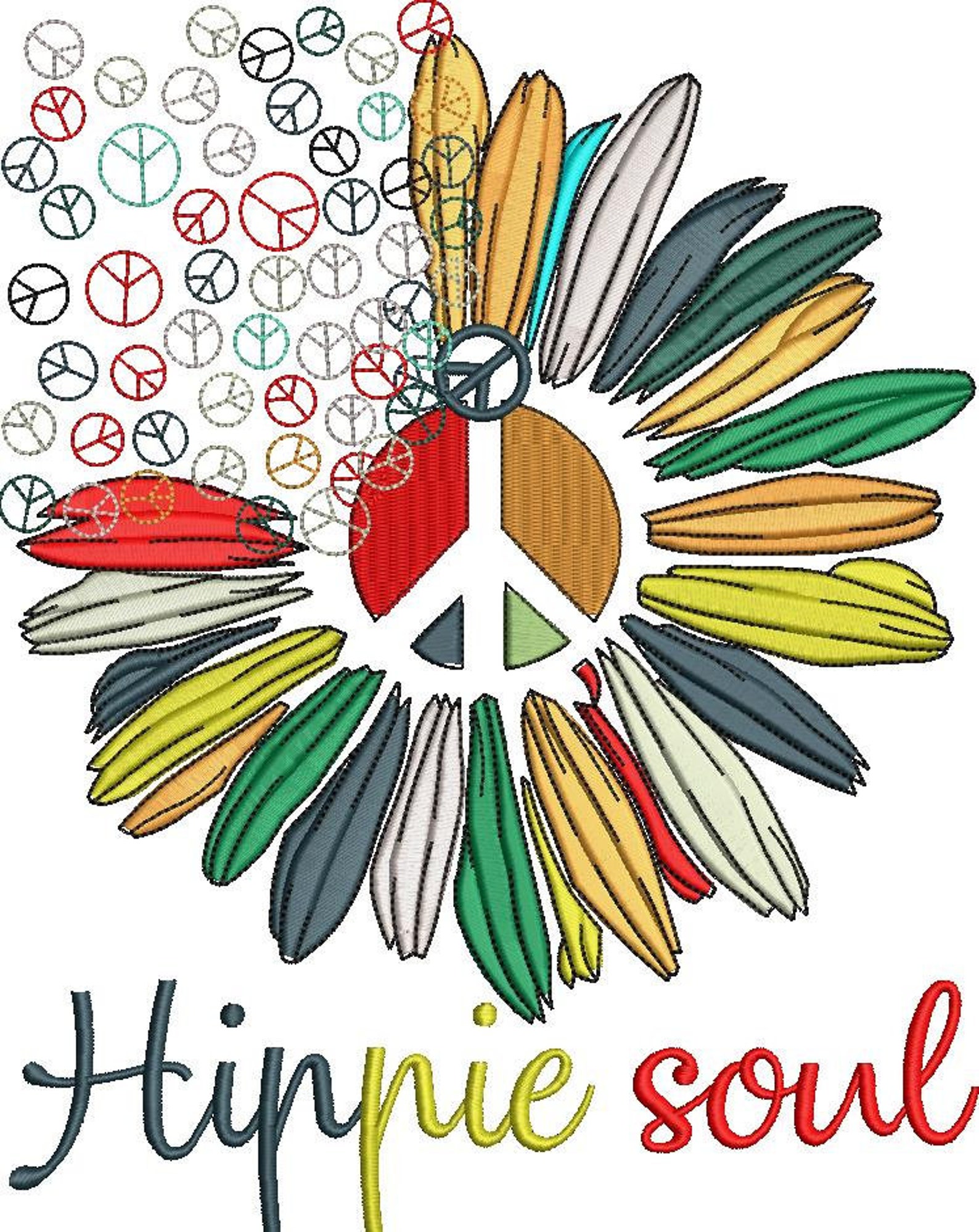 Hippie Sunflower Soul Machine Embroidery Pattern Hippie Embroidery ...